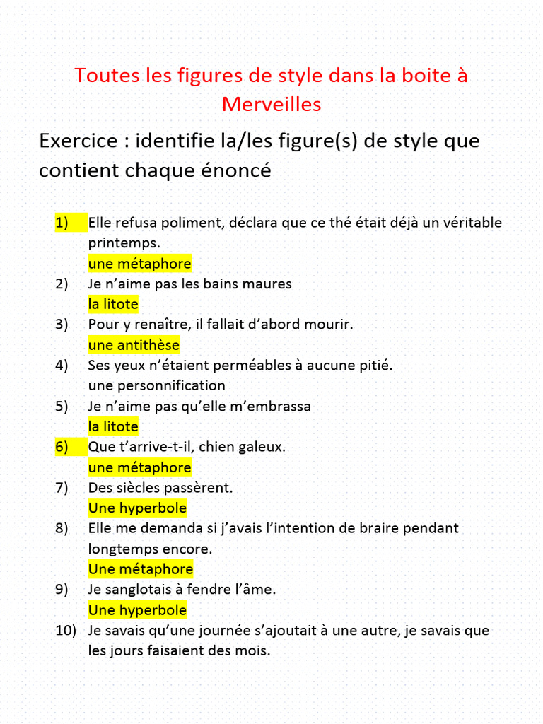 Figures de style dans La Boîte à Merveilles | PDF | Techniques de ...
