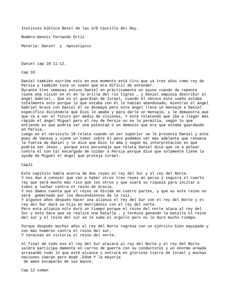 Tarea de Daniel Cap 10-12 | PDF | Daniel (figura bíblica)
