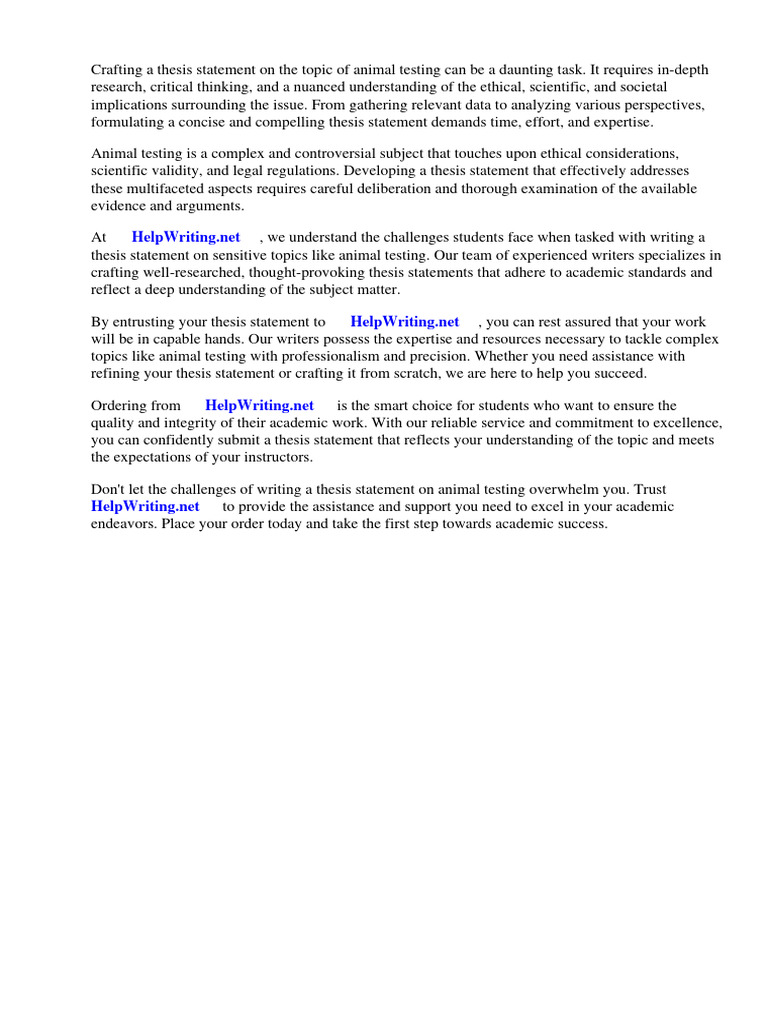 Thesis Statement On Animal Testing | PDF | Wellness