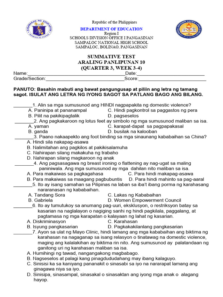 Summative-Ap10 (Week 3-4) | PDF