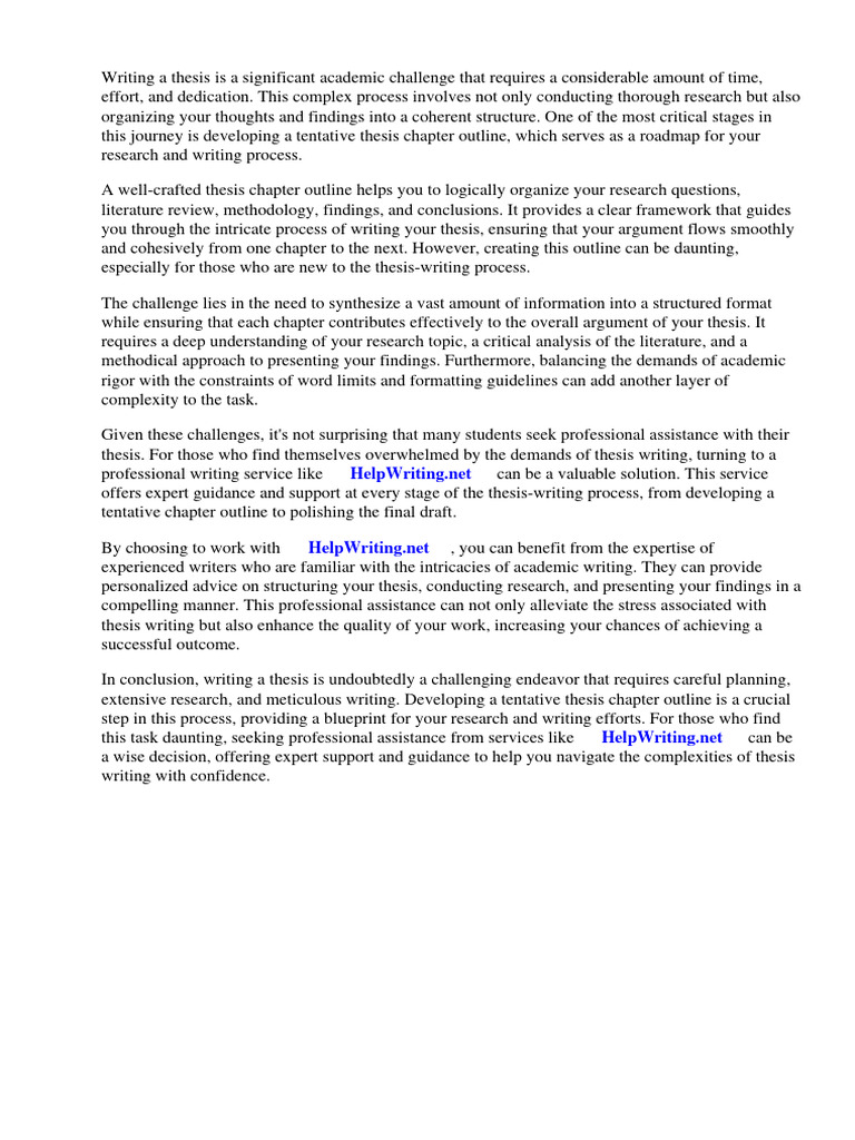 Tentative Thesis Chapter Outline Guide | PDF | Thesis | Essays