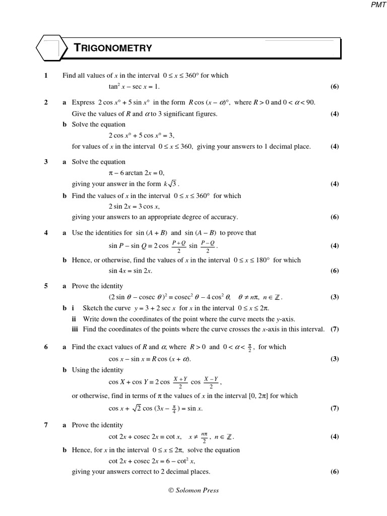12a. Mixed Exam-Style Questions On Trigonometry | PDF | Mathematical ...
