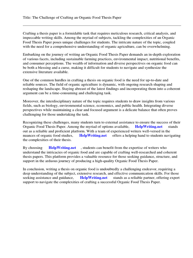 Organic Food Thesis Paper | Download Free PDF | Organic Farming ...