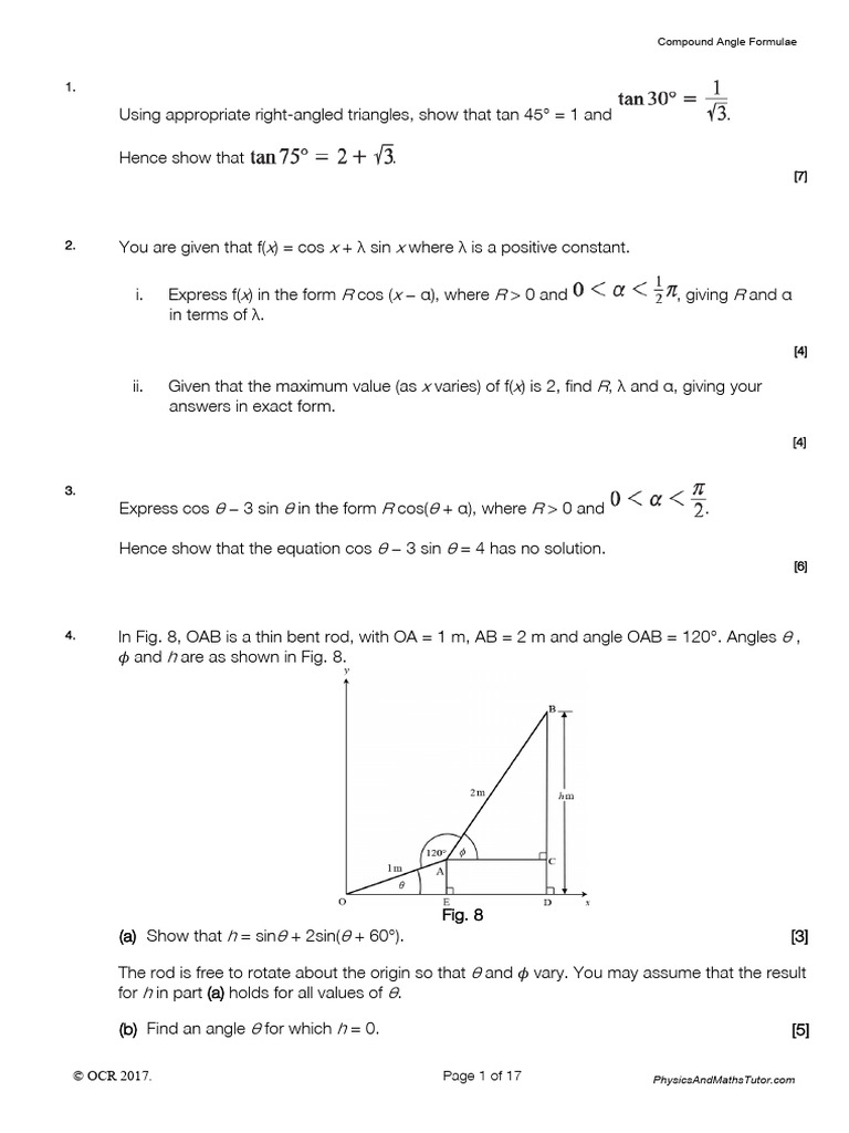 Compound Angle Formulae | Download Free PDF | Trigonometric Functions ...