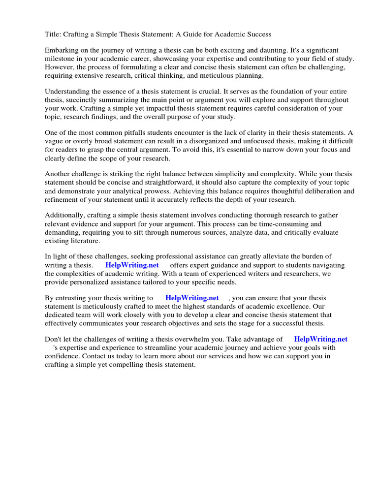 Simple Thesis Statement Sample | PDF