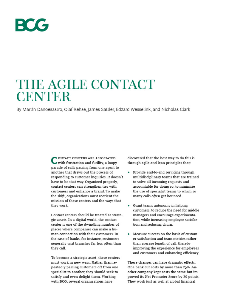 Bcg The Agile Contact Center August 2019 Tcm9 225264 Pdf Call