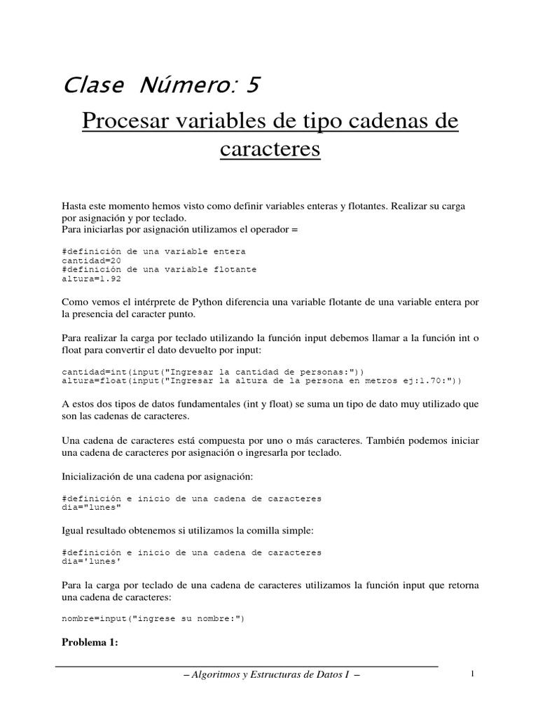Programacion 1 - Clase 5 | PDF | Cadena (informática) | Tipo de datos