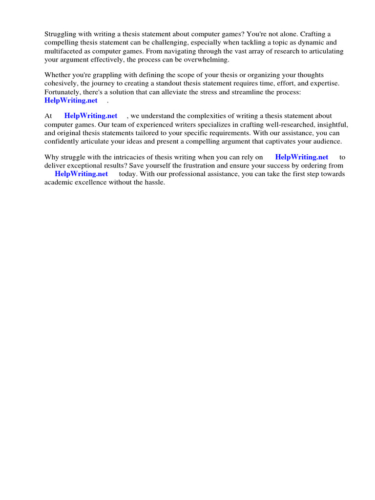 Example of Thesis Statement About Computer Games | PDF | Essays | Thesis