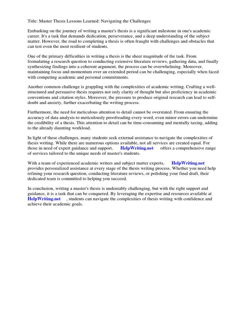 Master Thesis Lessons Learned | PDF | Thesis