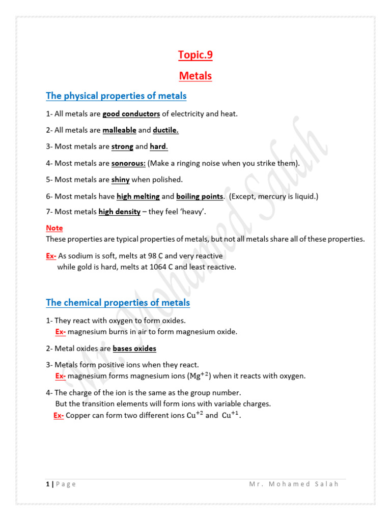 Topic.9 Metals | PDF