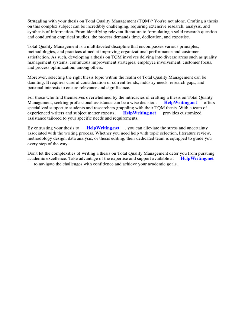 Total Quality Management Thesis Help | PDF | Quality Management | Brand
