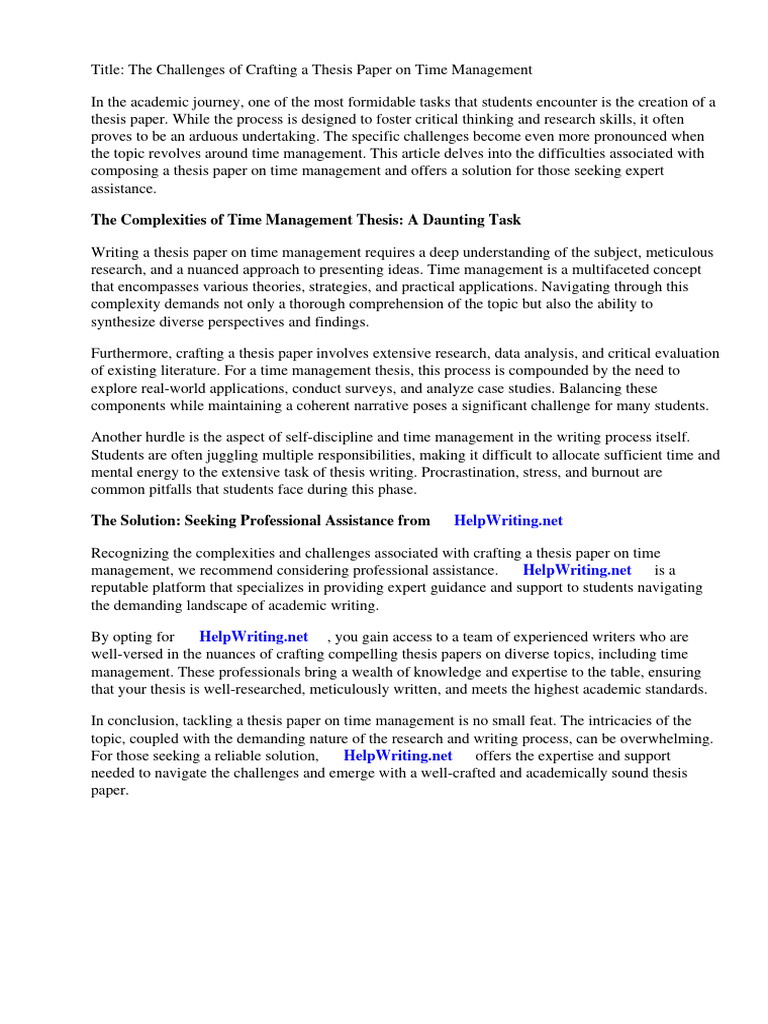 Thesis Paper About Time Management | PDF | Time Management ...