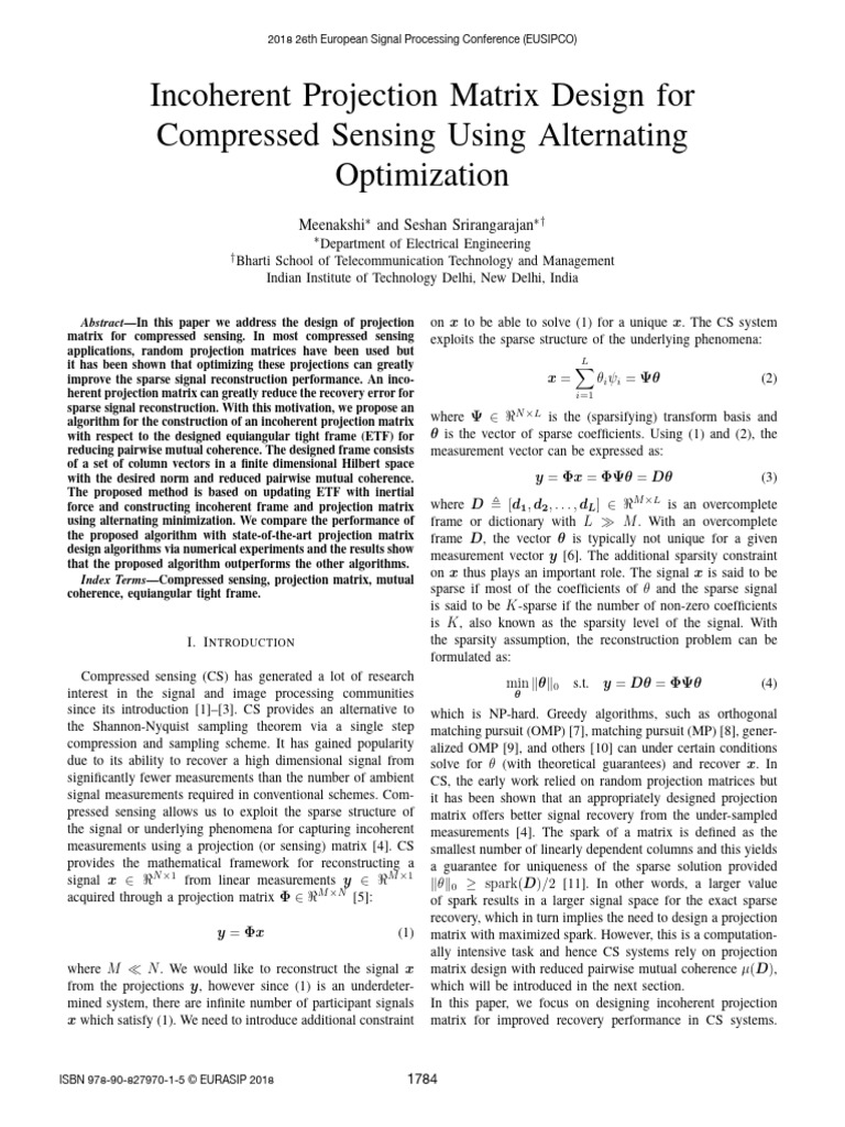 Incoherent Projection Matrix Design For | PDF | Signal Processing | Computer Programming