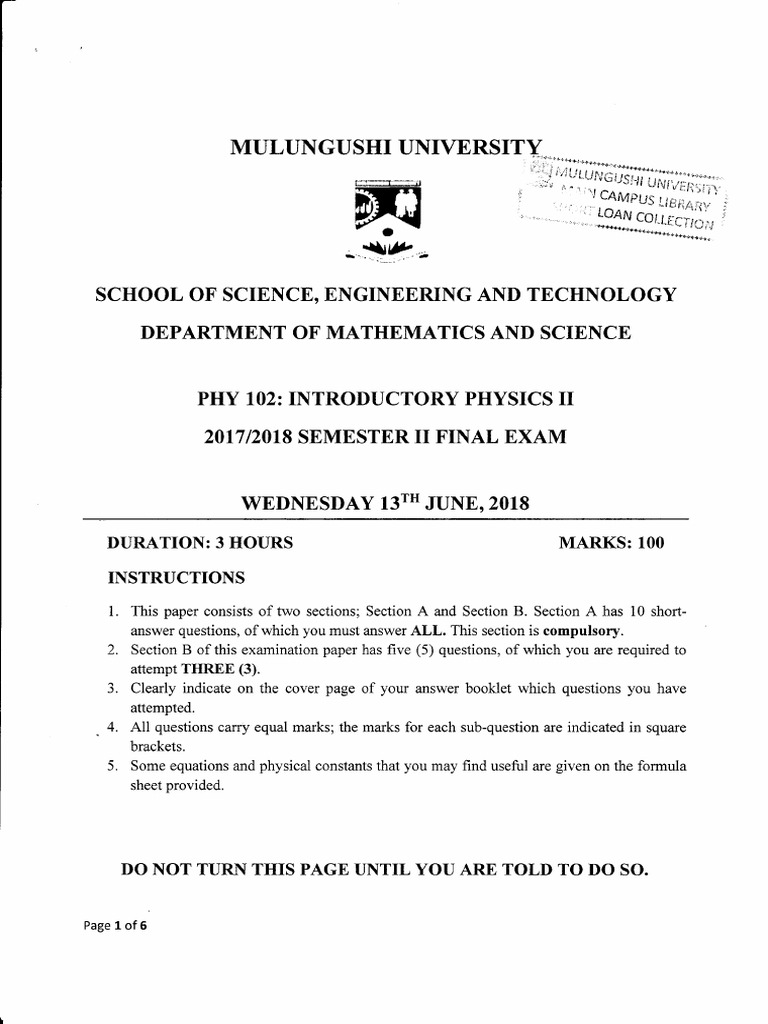 PHY 102, June, 2018 | PDF