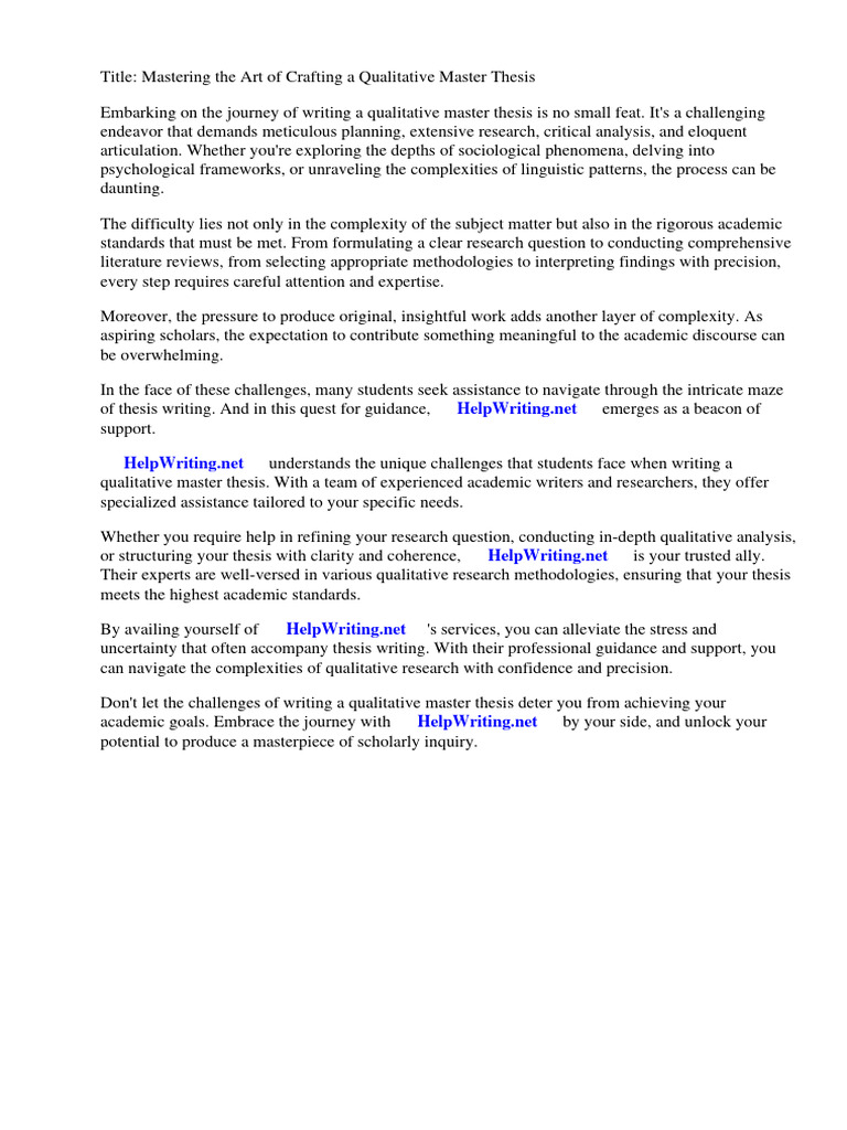 Kwalitatieve Master Thesis | PDF | Qualitative Research | Thesis