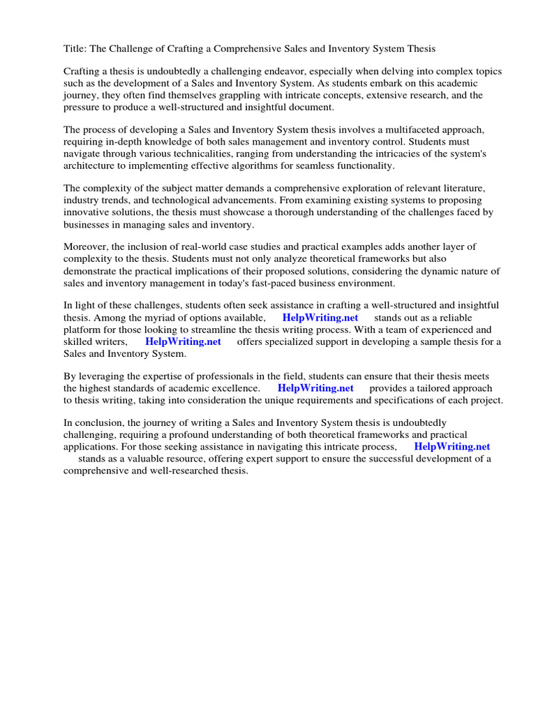 Sample Thesis For Sales and Inventory System | Download Free PDF ...