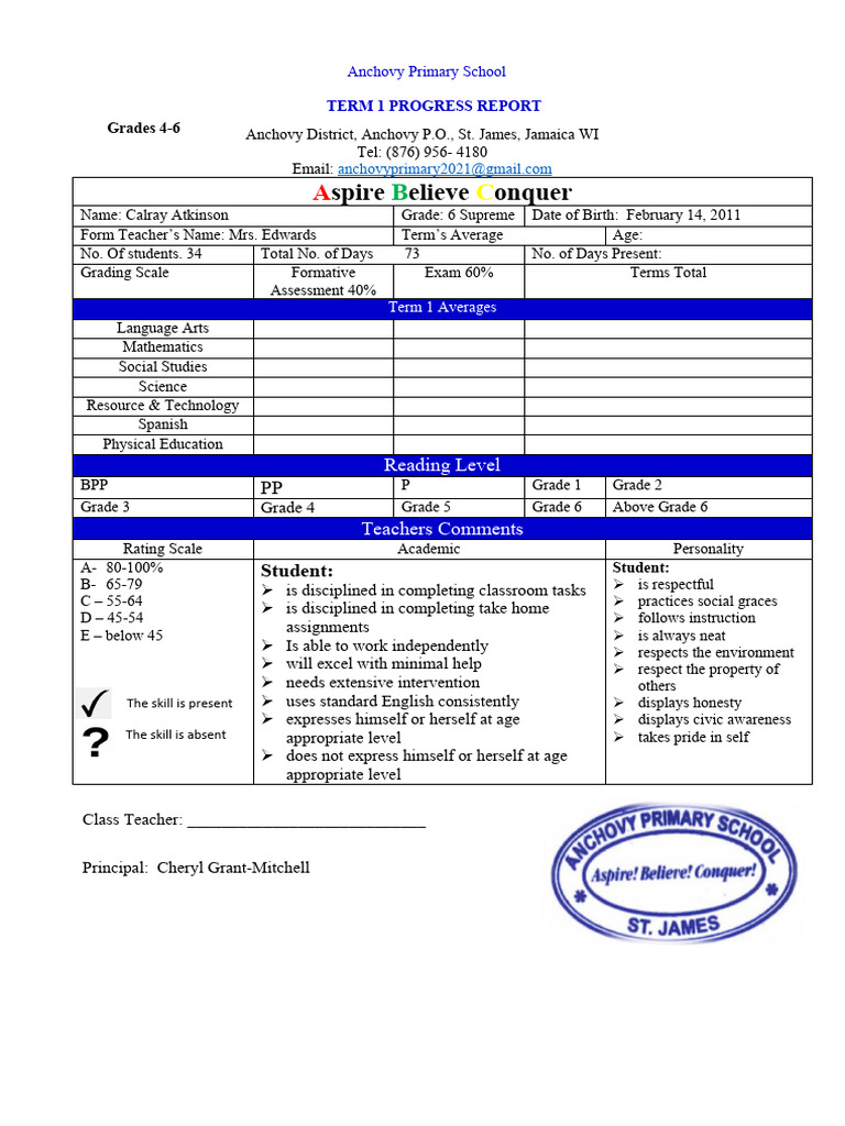 Anchovy District Progress Report Grade 6 Supreme | PDF | Teachers ...