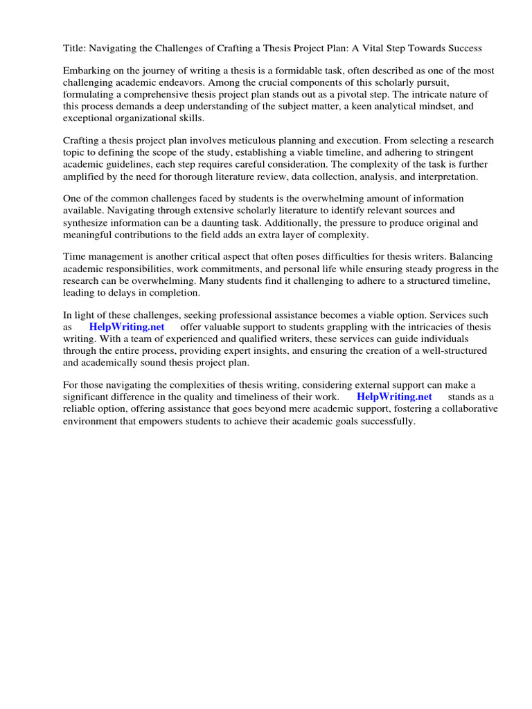 Thesis Project Plan Example | PDF | Thesis