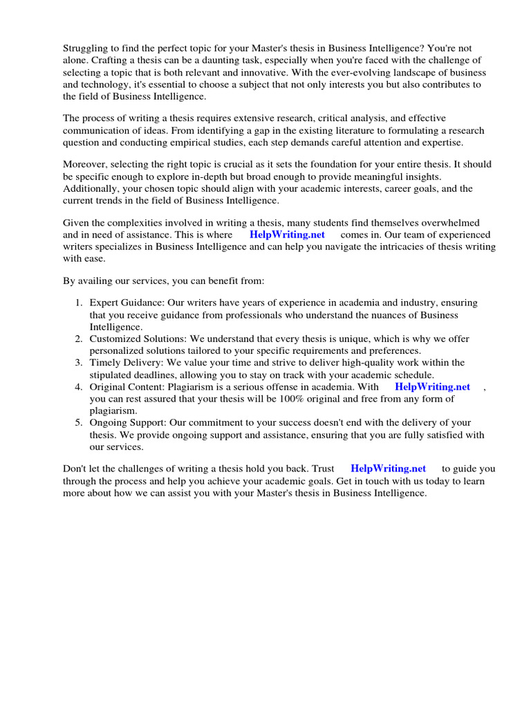 Master Thesis Topics in Business Intelligence | PDF | Career & Growth