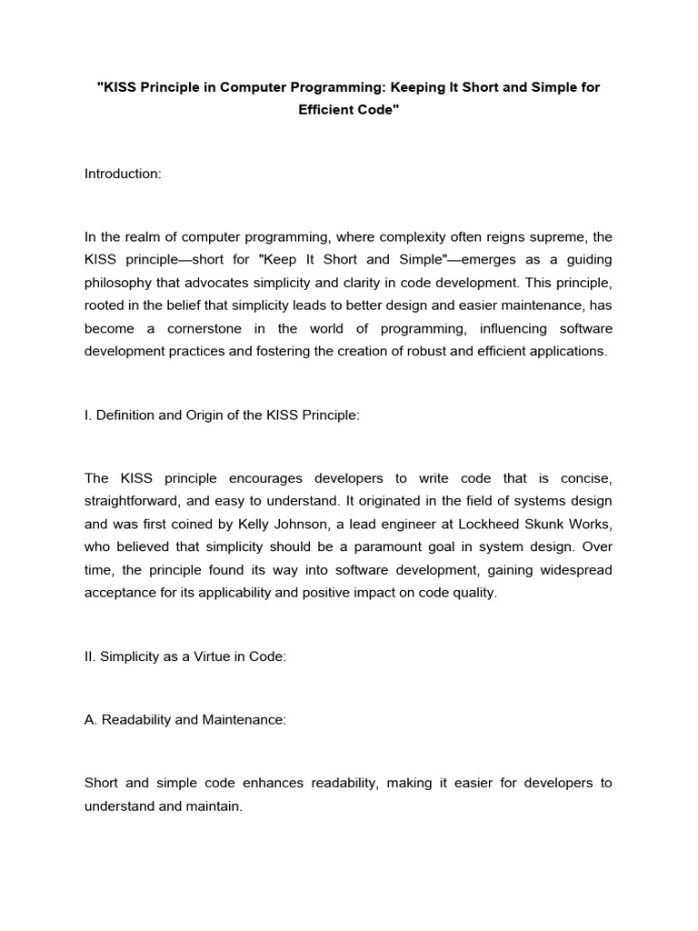 KISS Principle in Computer Programming Keeping It Short and Simple For ...