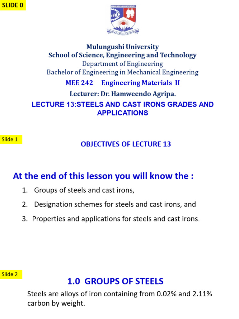 Lecture 13 Mee 242 Eng Materials - Steels and Cast Irons Grades-2 | PDF