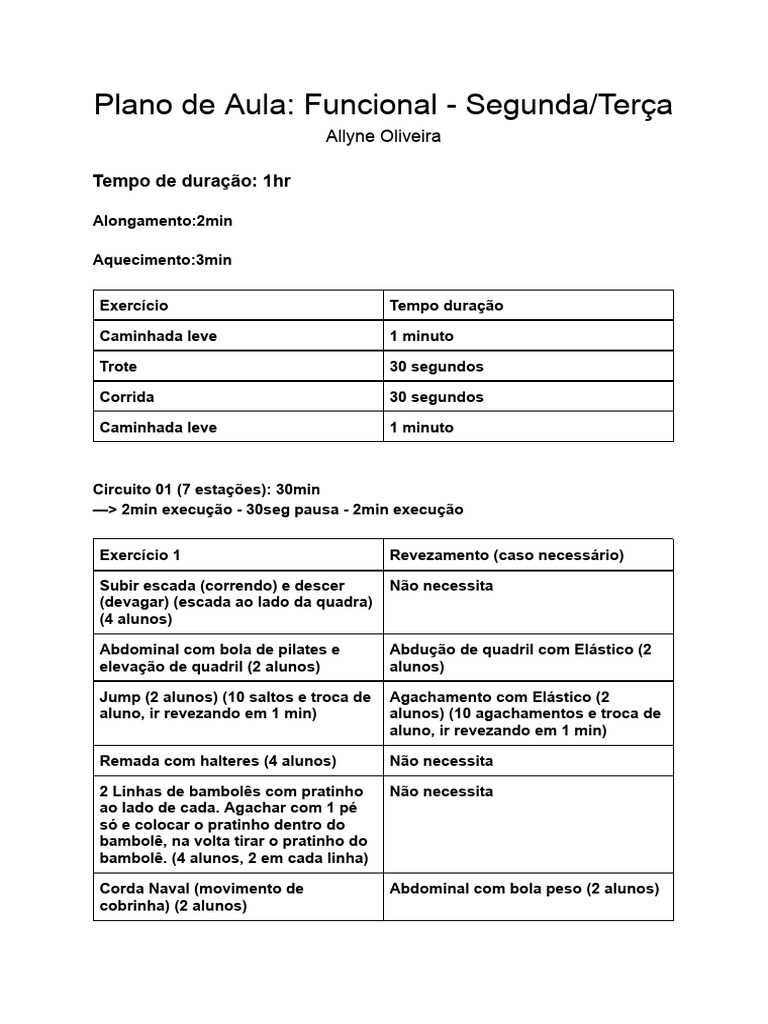 Plano de Aula - Funcional | PDF