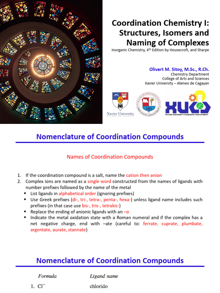 Coordination Chemistry I Structures Isomers and Naming Complexes | PDF ...