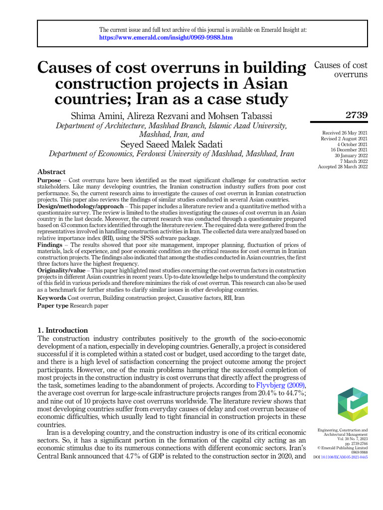 Causes of Cost Overruns in Building Construction Projects in Asian ...