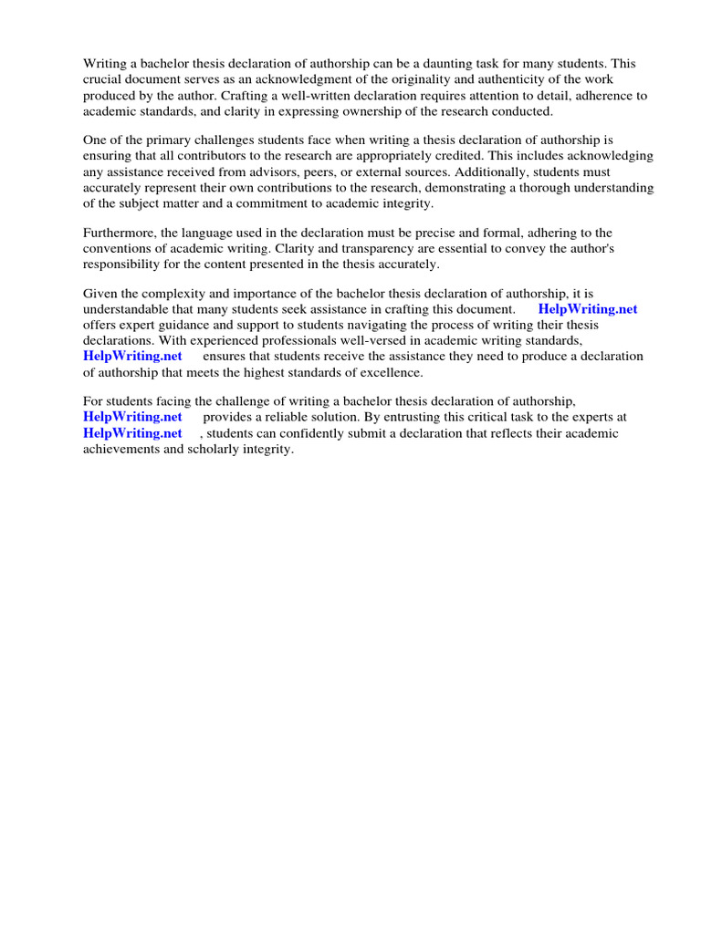Bachelor Thesis Declaration of Authorship | PDF | Thesis | Postgraduate ...