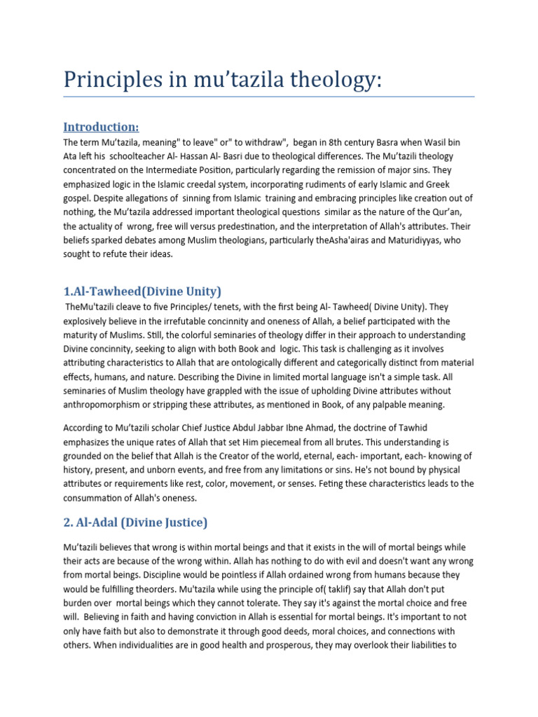 Mu'tazila Theology: Key Principles | PDF | Tawhid | God In Islam