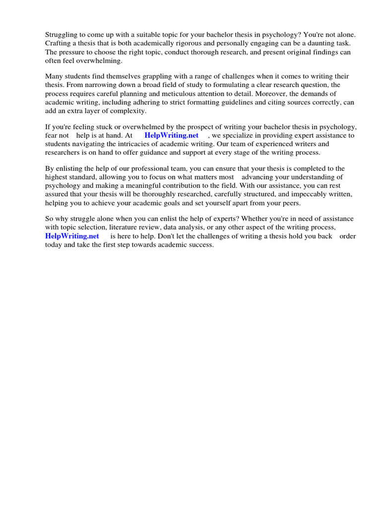 Topics For Bachelor Thesis Psychology | PDF | Thesis | Psychology