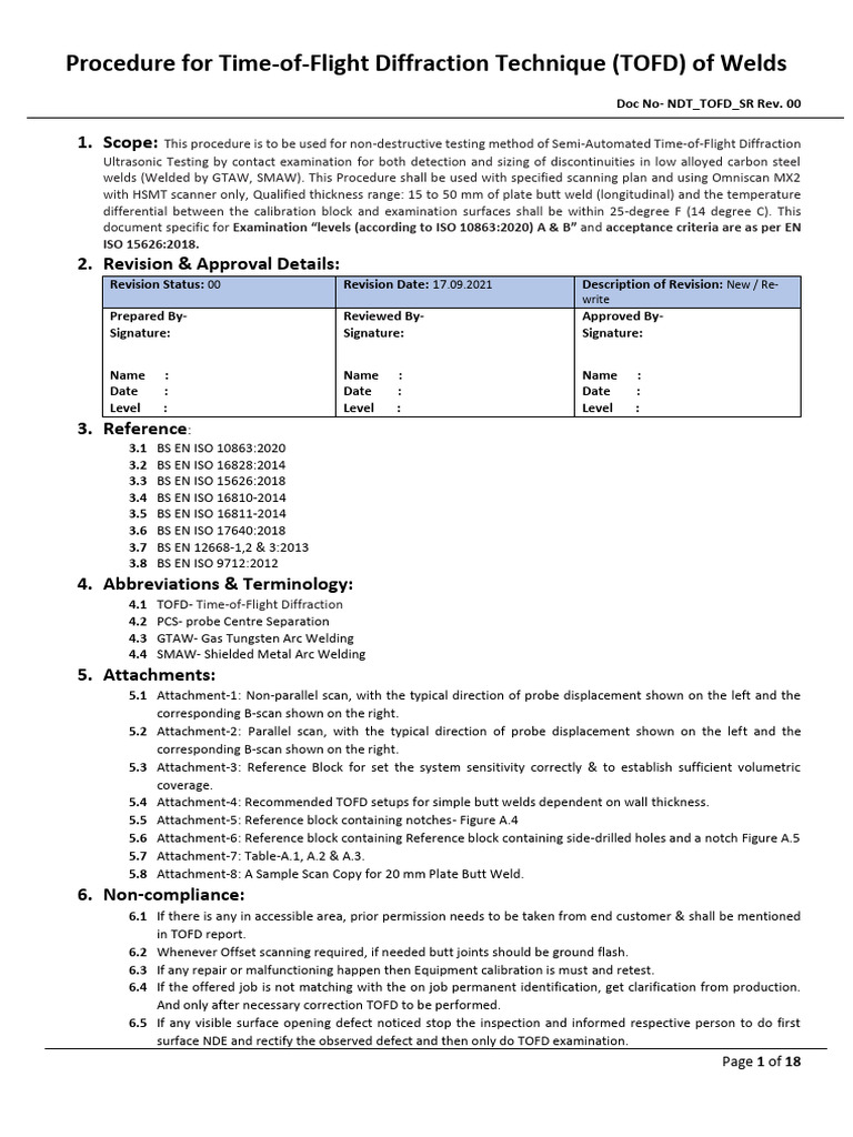 TOFD Sample Procedure | PDF | Nondestructive Testing | Welding