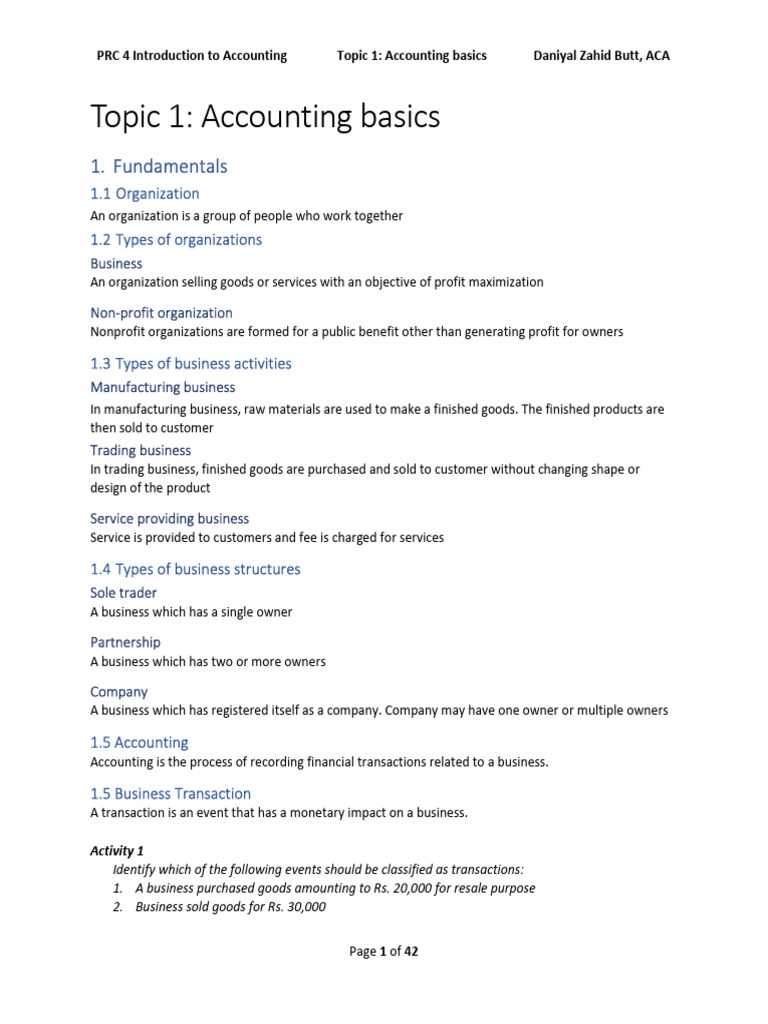 Topic 1 Accounting Basics 2023 (1) | PDF
