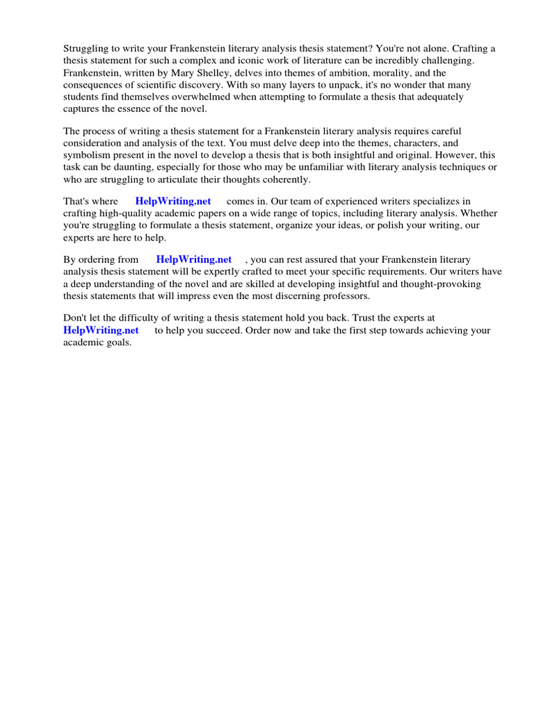 Frankenstein Literary Analysis Thesis Statement | PDF | Frankenstein ...