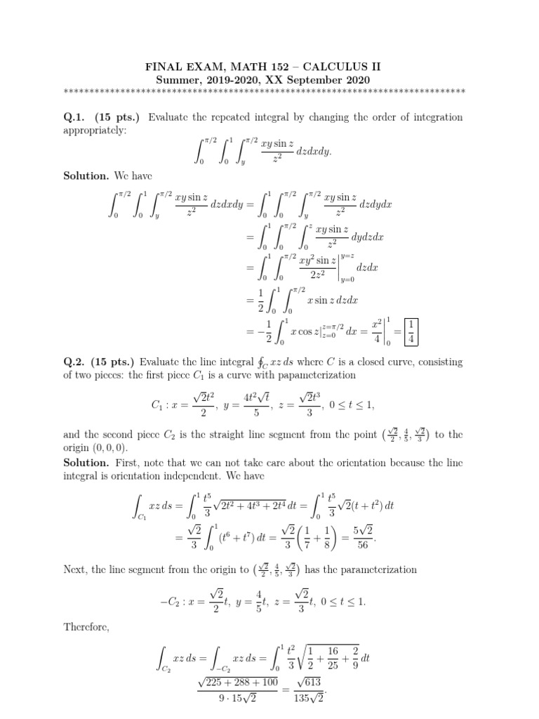 FINAL-Solutions SONUÇ | PDF | Equations | Calculus