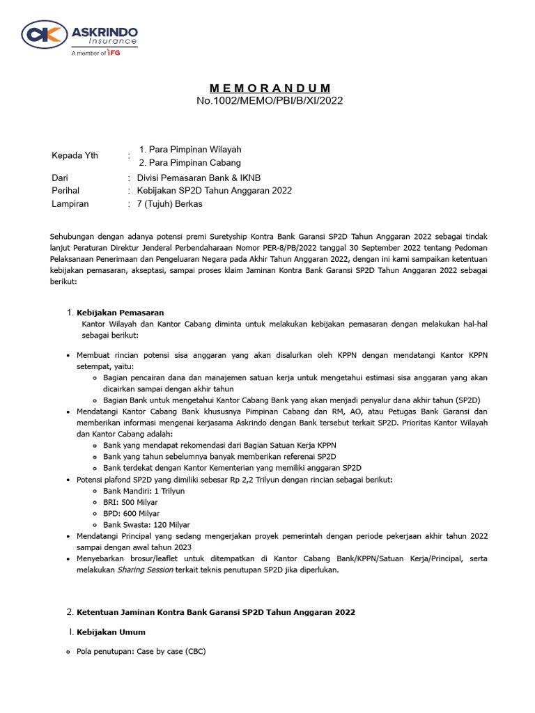 1002-Memo-Pbi Kebijakan SP2D Tahun Anggaran 2022 | PDF | Hukum