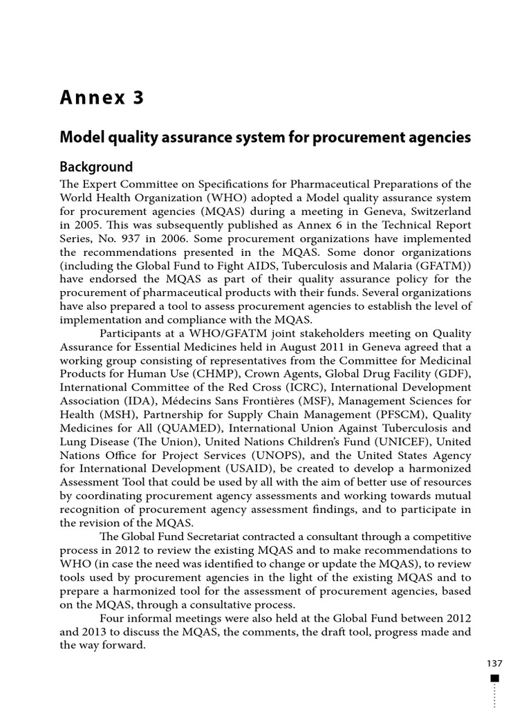Trs986 Annex3 Who Model Quality Assurance System For Procurement