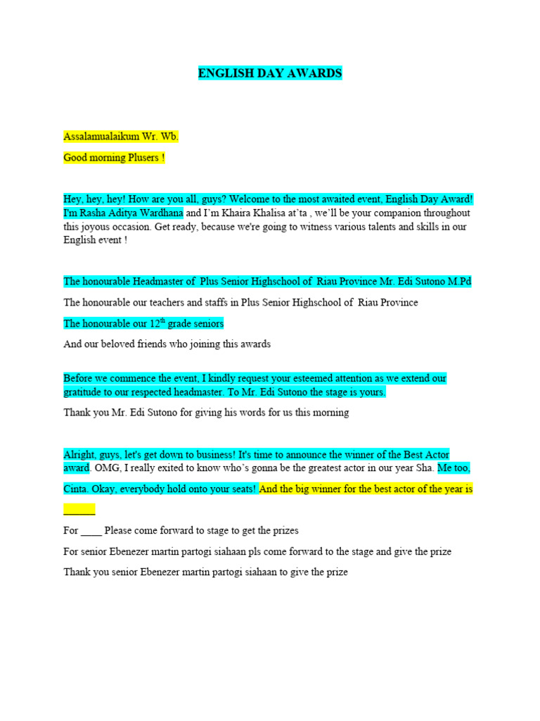 English Day Awards | PDF