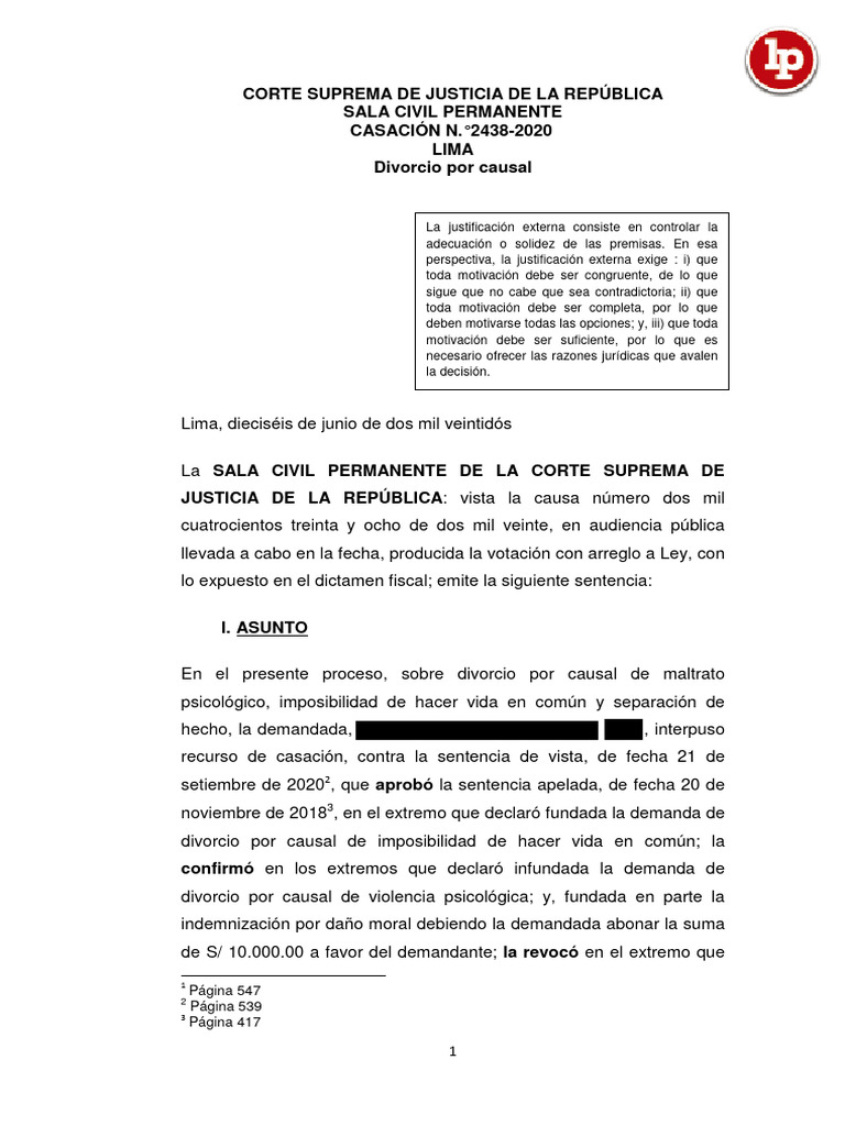 Casacion 2438 2020 Lima LPDerecho 1 | PDF | Divorcio | Sentencia (ley)
