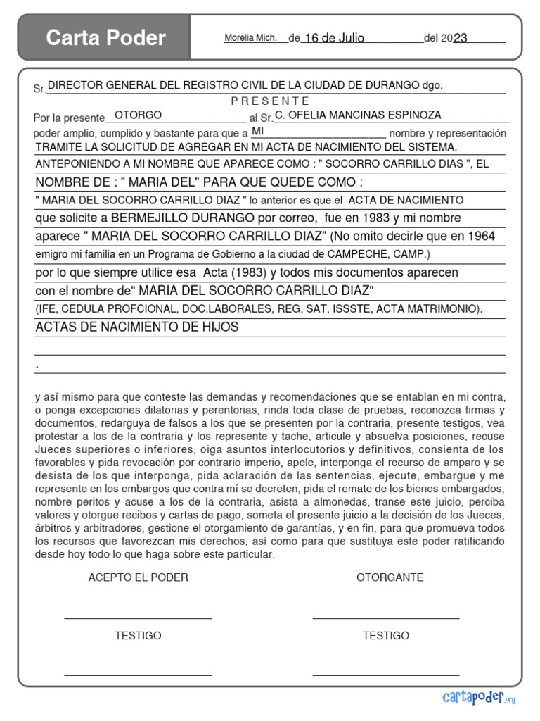 Carta Poder Corregida | PDF | Justicia | Crimen y violencia