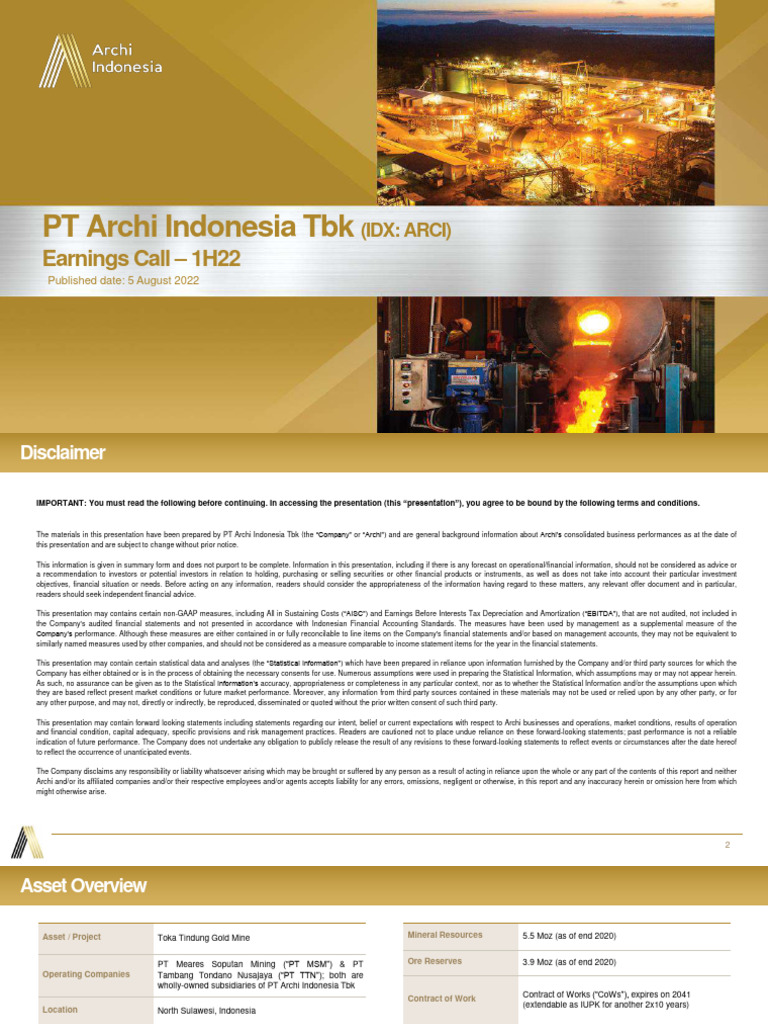 PT Archi Indonesia TBK - Investor Update 1H2022 - Results Performance | PDF