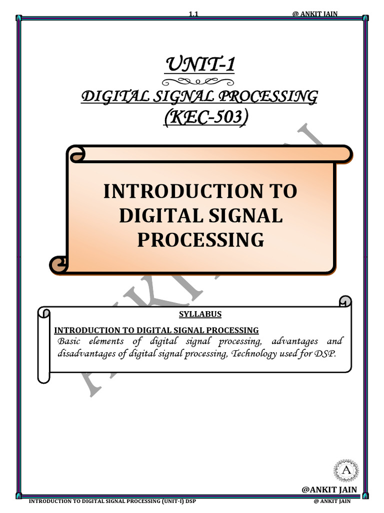 Unit-1 Introduction To Digital Signal Processing | PDF | Digital Signal ...