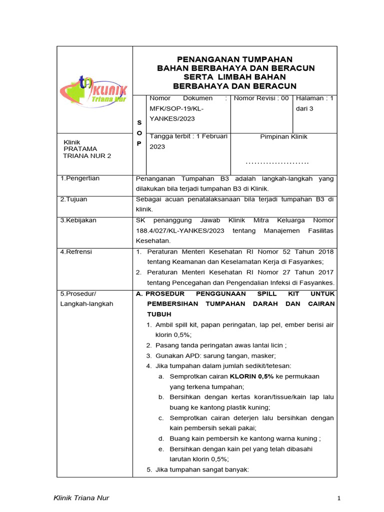 SOP TUMPAHAN B3 | PDF