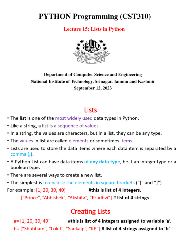 15 Lecture Lists | PDF | Data Type | String (Computer Science)