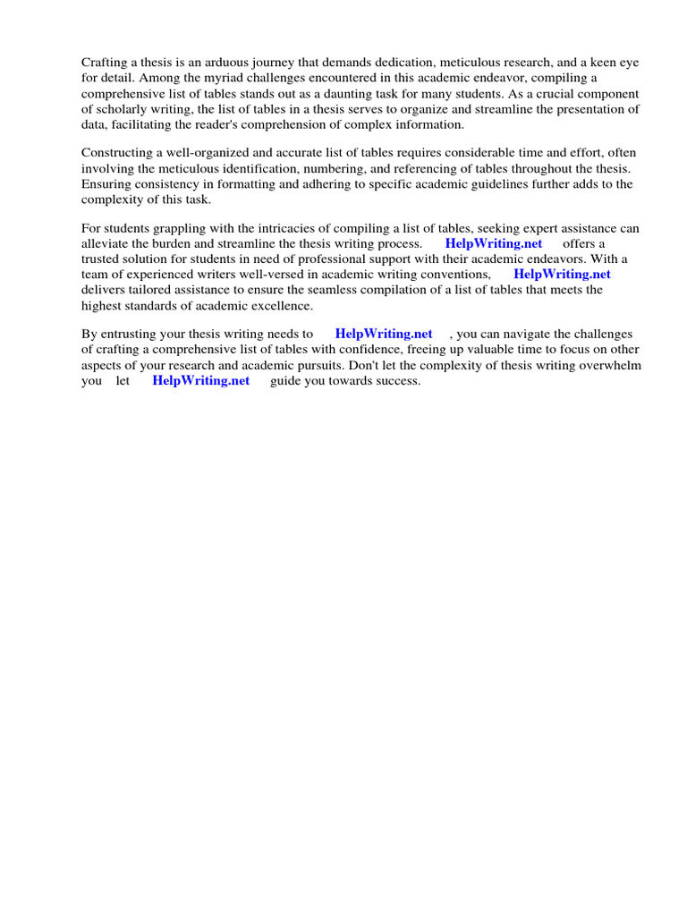 Thesis List of Tables Guide | PDF | Thesis