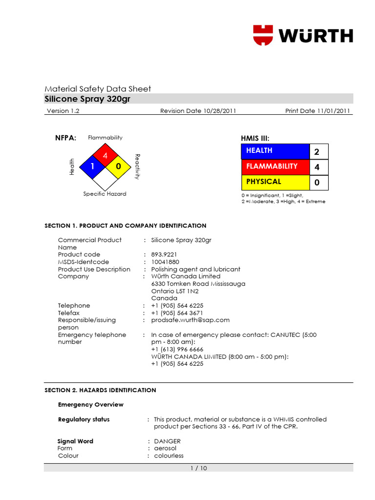Msds-Neu-033 Silicone Spray | PDF