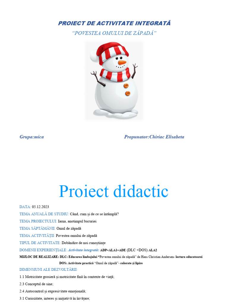 PROIECT DE ACTIVITATE INTEGRATĂ | PDF