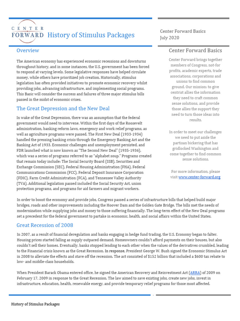 Final History of Stimulus Packages | PDF | American Recovery And ...