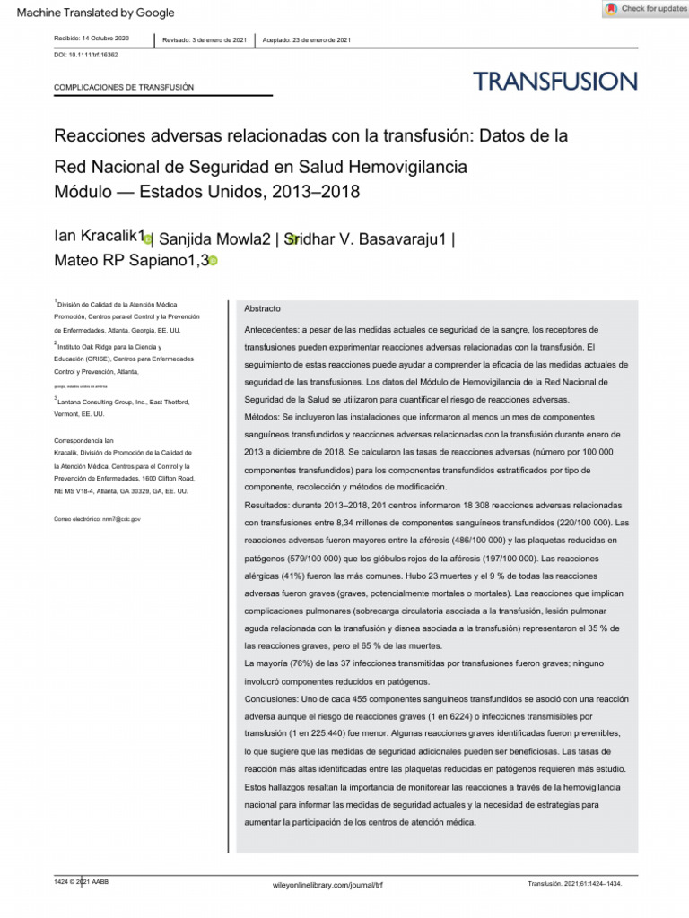 Reacciones Adversas Relacionadas Con La Transfusión | PDF | Transfusión de sangre | Sangre