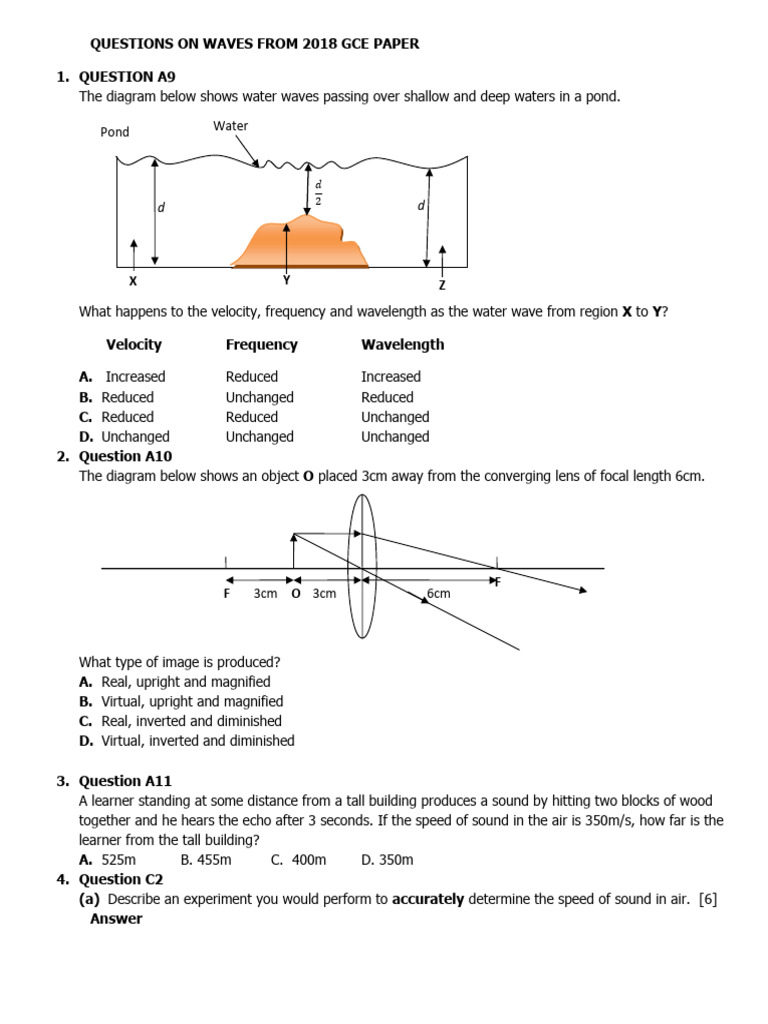 2018 Gce Questions On Waves | PDF